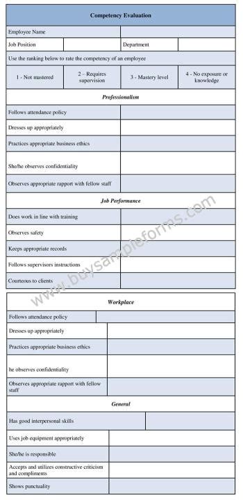 Competency Evaluation Form Template Sample Buy Sample Forms