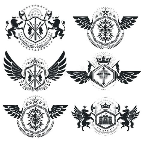 Vintage Decorative Emblems Compositions Heraldic Vectors Class Stock