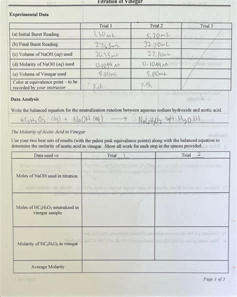 Solved Experimental Data Data Analysis Write The Balanced