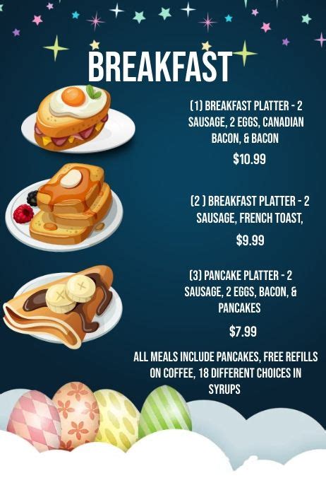 Breakfast Menu Design With Eggs And Pancakes