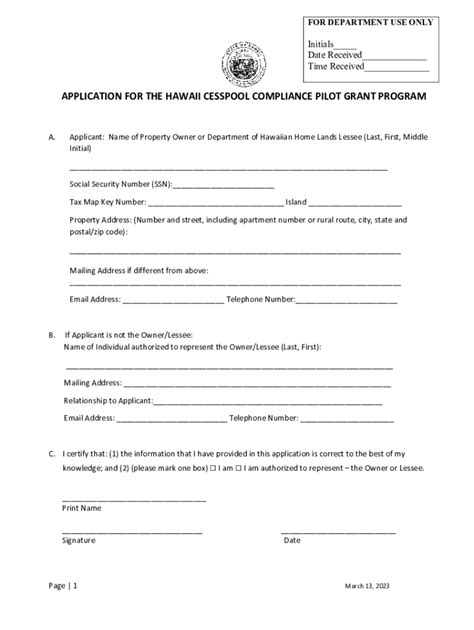 Fillable Online Hawaii Cesspool Compliance Pilot Grant Application