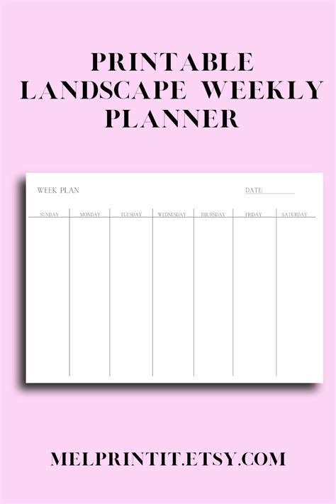 Landscape Weekly Planner Printable Printables Templates Free