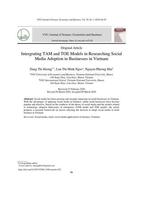 Pdf Applying The Tam And Toe Integrated Framework In Researching The Social Media Adoption In