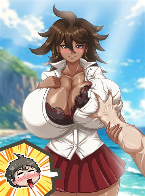 Rule 34 1boy Ahoge Beach Blush Breast Grab Breasts Cleavage Curvy