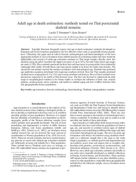 Pdf Adult Age At Death Estimation Methods Tested On Thai Postcranial