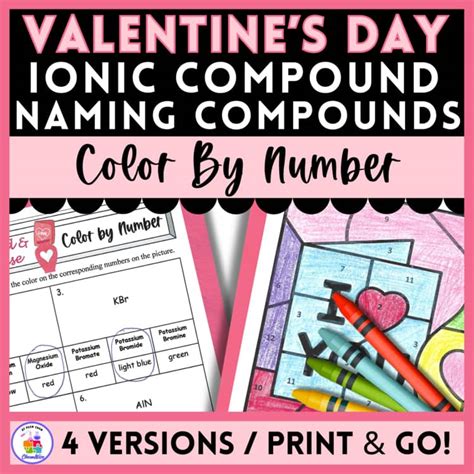Ionic Compound Naming Compound Valentines Color By Number Activity