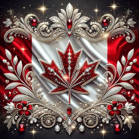 Beautiful Maple Leaf Luxe Canadian Flag Crystal Art Print Glam