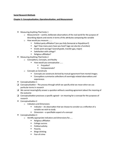 Social Research Methods Chapter 5 Conceptualization Operationalization And Measurement