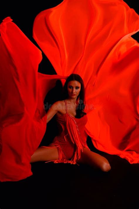 Dancing Woman Flying Red Cloth Stock Image Image Of Figure Female