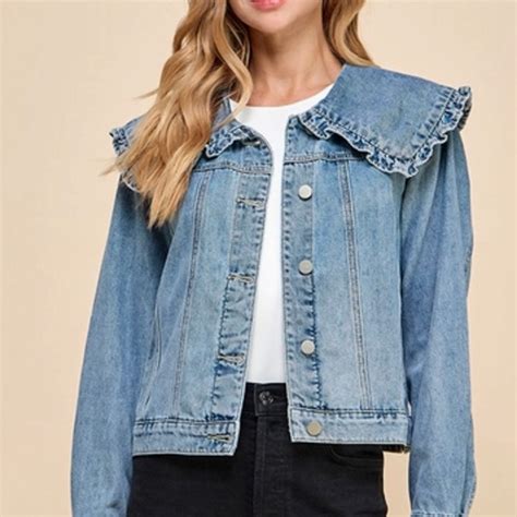 Ruffle Collared Denim Jacket The Shoe Attic