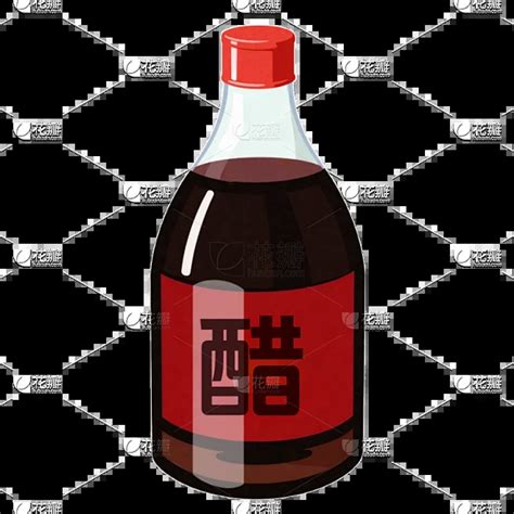 美食系列插画风红色醋瓶子元素素材 花瓣网