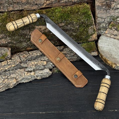Hand Forged Straight Draw Knife Carbon Steel Blade Ash Handles
