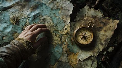 Hand Tracing A Vintage Map With A Compass Beside It Premium Ai Generated Image