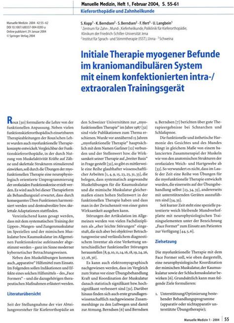 Initial Treatment Of Myogenic Findings In The Craniomandibular System