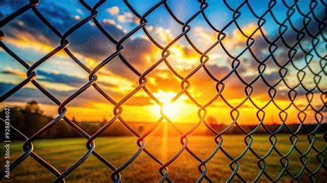 Sunset Shining Through A Chain Link Fence Sunset Golden Hour Sky