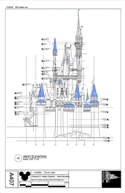 Cinderellas Castle West Elevation In 2025 Disneyland Map Castle