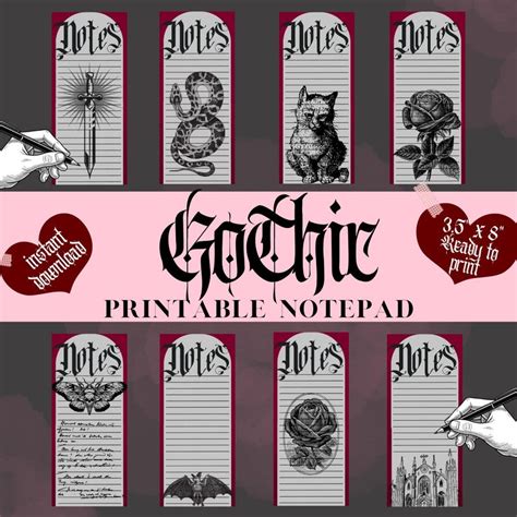 Gothic Printable Notepad Digital Download Etsy