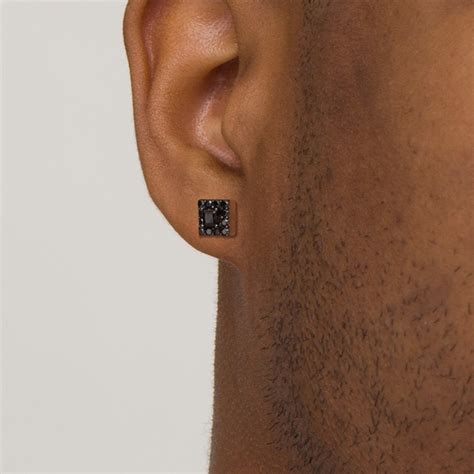 Black Square Diamond Earrings For Men