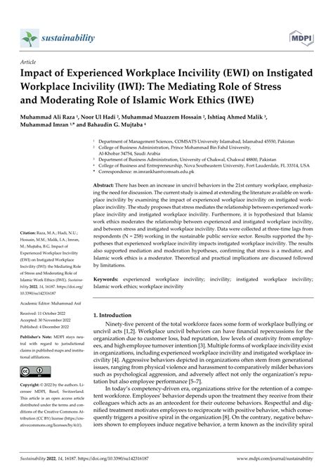 Pdf Impact Of Experienced Workplace Incivility Ewi On Instigated Workplace Incivility Iwi