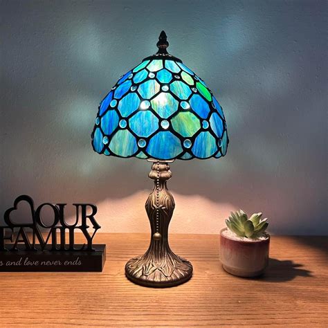 Enjoy Decor Lamps Tiffany Mini Table Lamp Blue Stained Glass Crystal