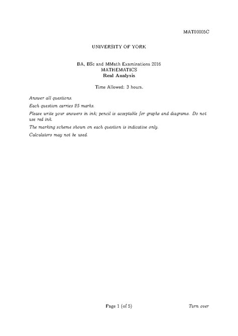 Real Analysis Exam 2016 Solutions Mat00005c Studocu