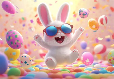 A 3d Cartoon Character Animation Features A Happy Easter Bunny In