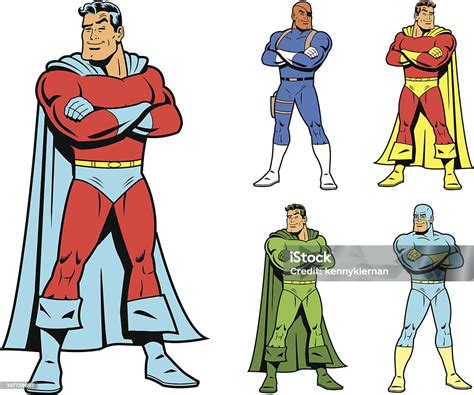 Classic Superhero And Cool Variations Image Set Stock Illustration