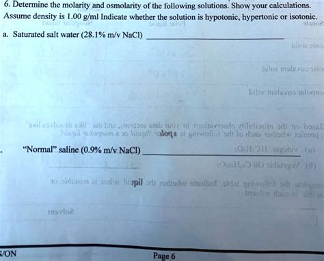Solved 6 Determine The Molarity And Osmolarity Of The Following