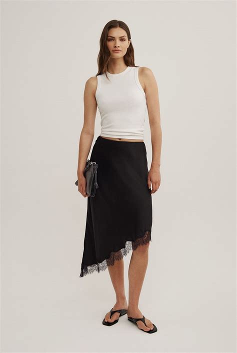 Black Asymmetric Lace Skirt Womens Midi Skirts Witchery