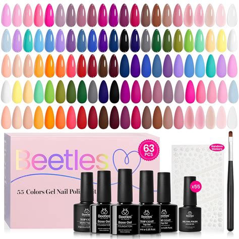 Beetles 63 Pcs Gel Nail Polish Set 55 Colors Gel Polish Kit With 5 Bottles Of Base