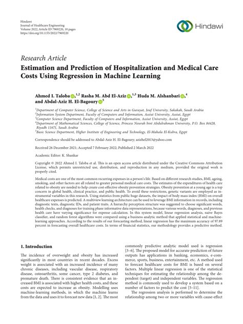 Pdf Estimation And Prediction Of Hospitalization And Medical Care