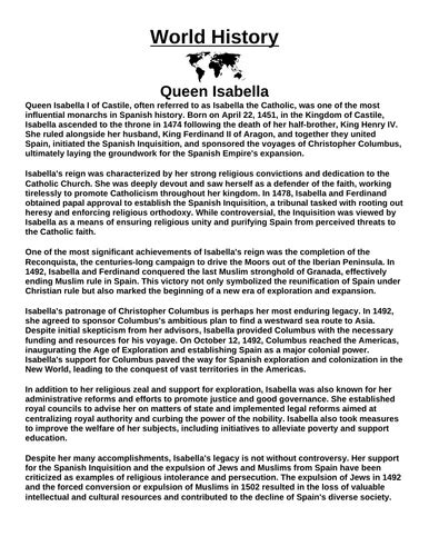 Queen Isabella Article And Questions” Assignment Teaching Resources