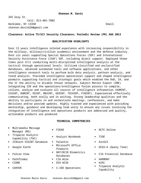 Doc Intel Analyst Resume Shannon Davis Dokumentips