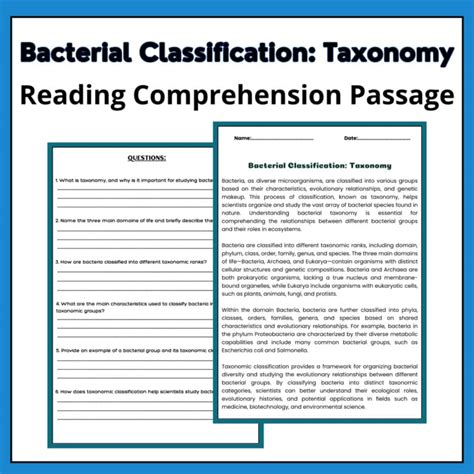 Bacterial Classification Taxonomy Reading Comprehension Passage
