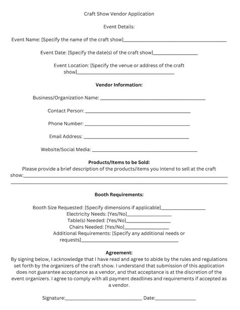 Craft Show Vendor Application Template Download Etsy