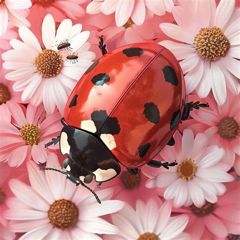 Premium Photo Ladybug Centered Top View Of Ladybug Cute Pink Flowers