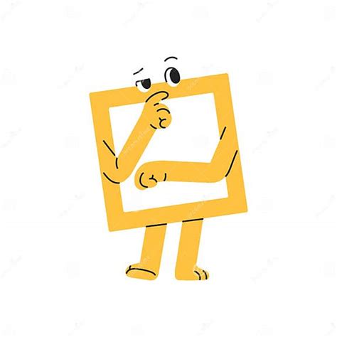 Thoughtful Geometric Shape Thinking About Question Puzzled Rectangle With Curious Face Doubts