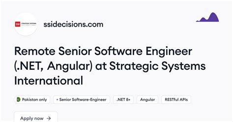 Strategic Systems International Hiring Senior Software Engineer Net Angular • Remote Work