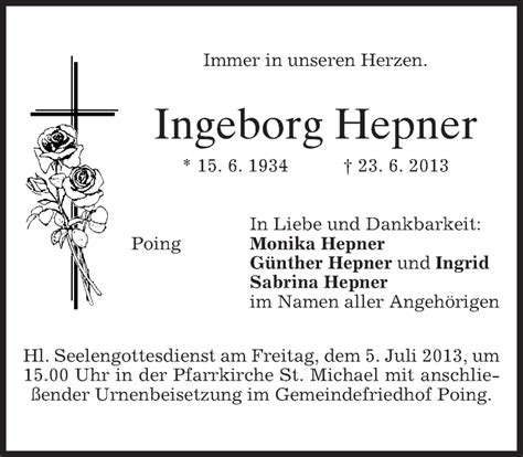 Traueranzeigen Von Ingeborg Hepner Trauermerkurde