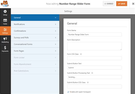 how to create a form with a number range slider