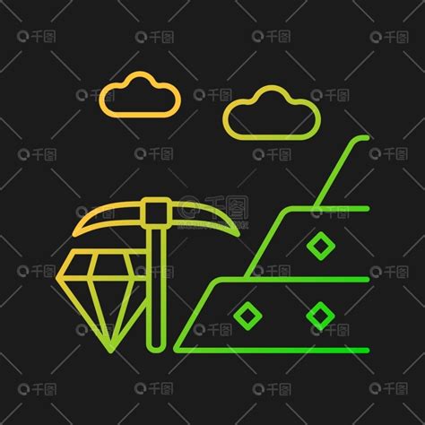 采矿网页ui 深色主题的矿产土地梯度矢量图标。选矿。采矿区。开采地质资源。细线颜色符号。现代风格的象形文字。矢量隔离轮廓图。深色主题的矿产地