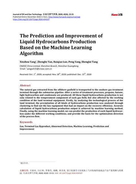 Pdf The Prediction And Improvement Of Liquid Hydrocarbons Production Based On The Machine