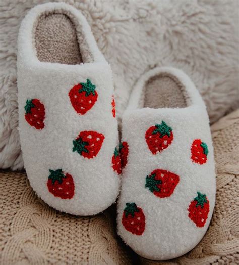 Strawberry Fuzzy Slippers Slippers Fuzzy Slippers Cute Slippers
