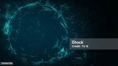 어두운 배경 의 중간에 빈 공간이있는 추상 파란색 연결된 점과 선입니다 연결 구조입니다 빅 데이터 시각화 개념에 대한 스톡 사진 및 기타 이미지 Istock