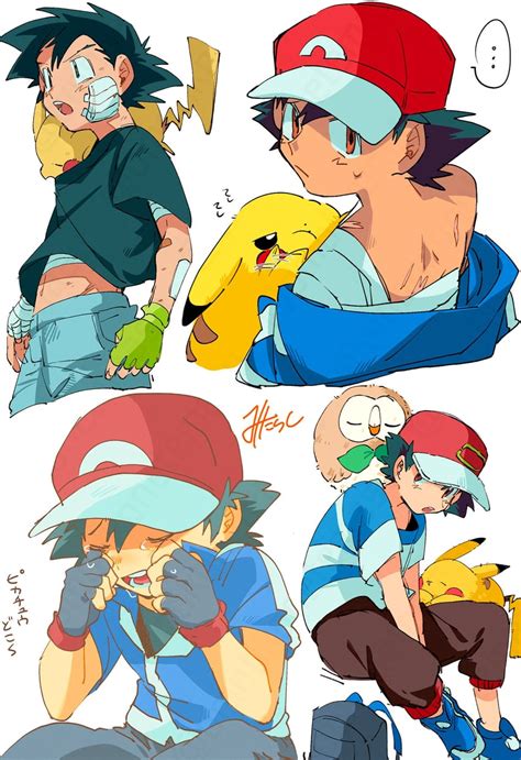 Pikachu Ash Ketchum And Rowlet Pokemon And 3 More Drawn By