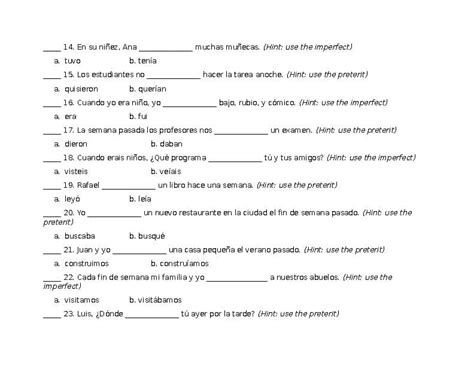 Preterit Imperfect Easy Selection Practice By Kunal Patel Tpt