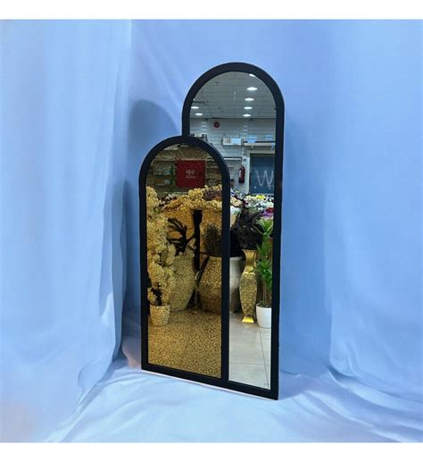 مراة قطعتين ارضيه زجاج جمب معتق ذهبي اطار خشب اسود 100×200سم