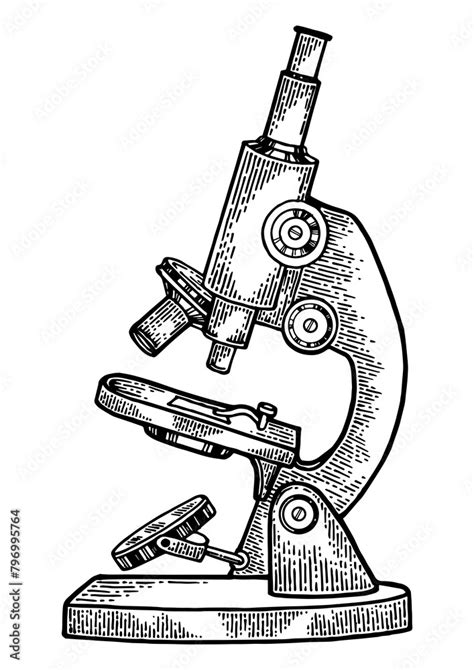 Old Microscope Sketch Engraving Png Illustration Scratch Board Style Imitation Hand Drawn