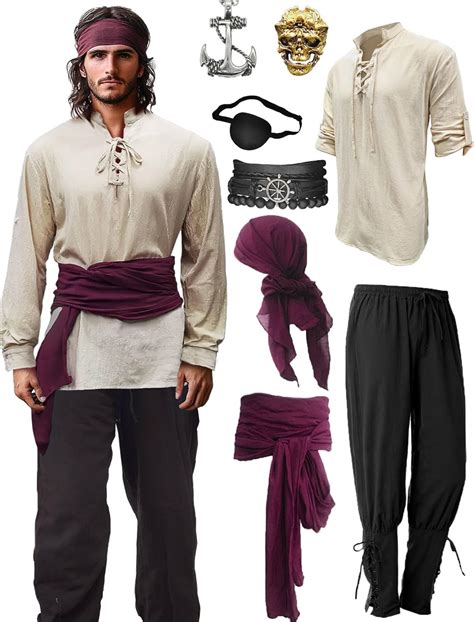 Verceco Mens Pirate Costume Outfit Renaissance Costume Men