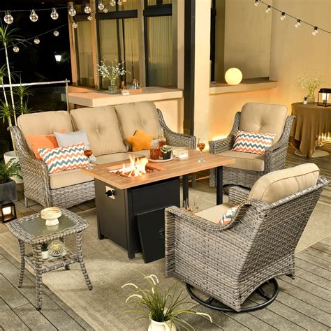 Ovios 5 Pieces High Back Outdoor Patio Furniture With Fire Pit All